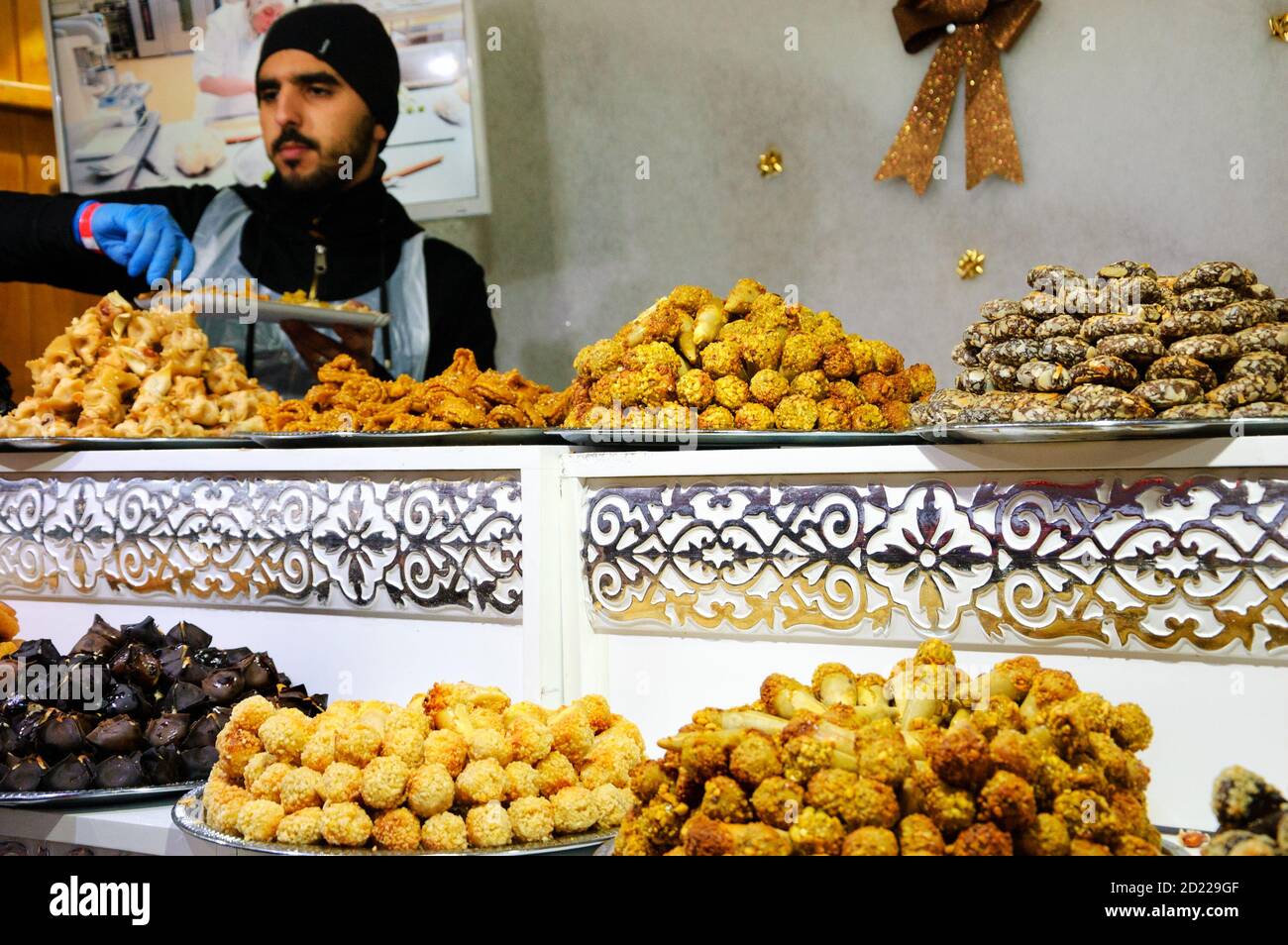 PARIS, FRANCE - NOVEMBER 26, 2017: Traditional oriental cookies and ...