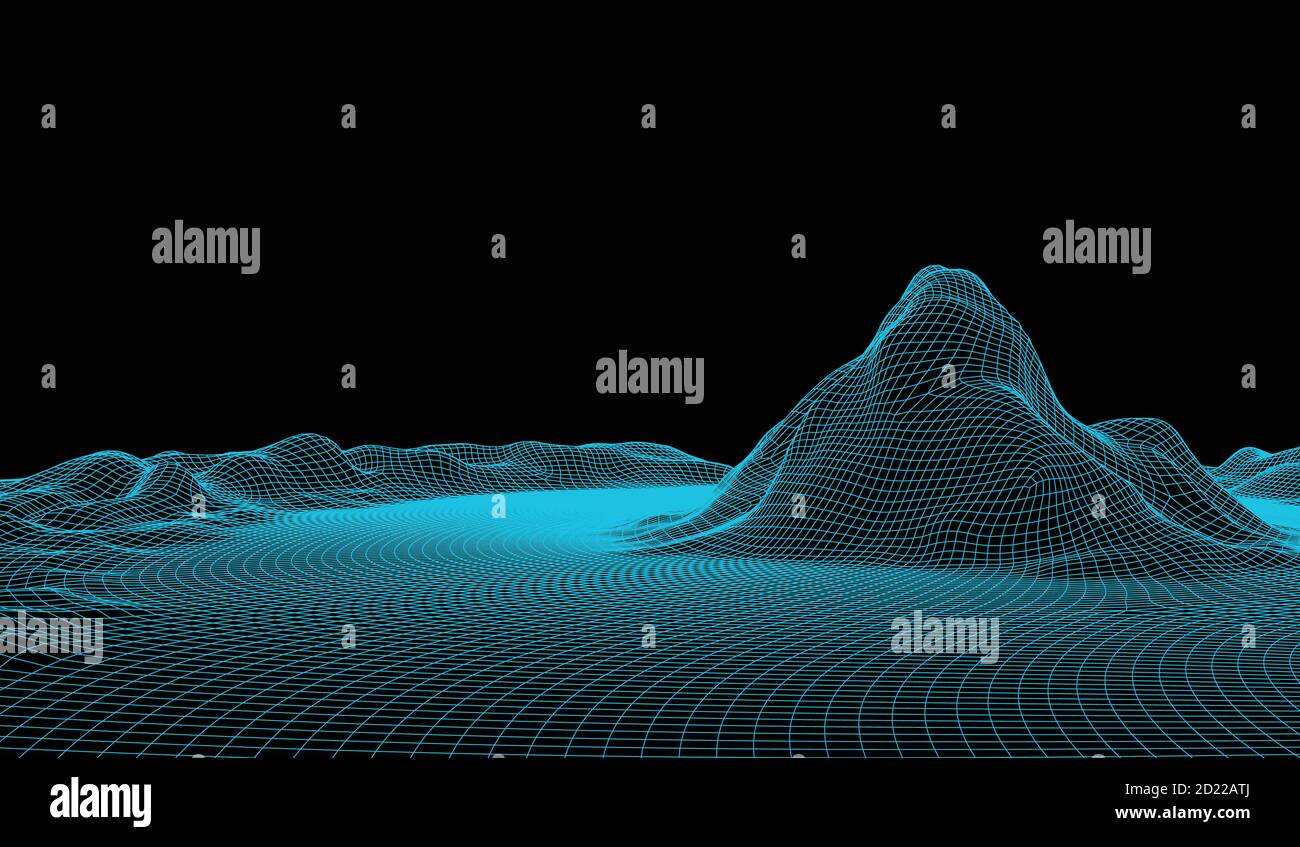 Vector futuristic background. Abstract digital landscape with particles ...