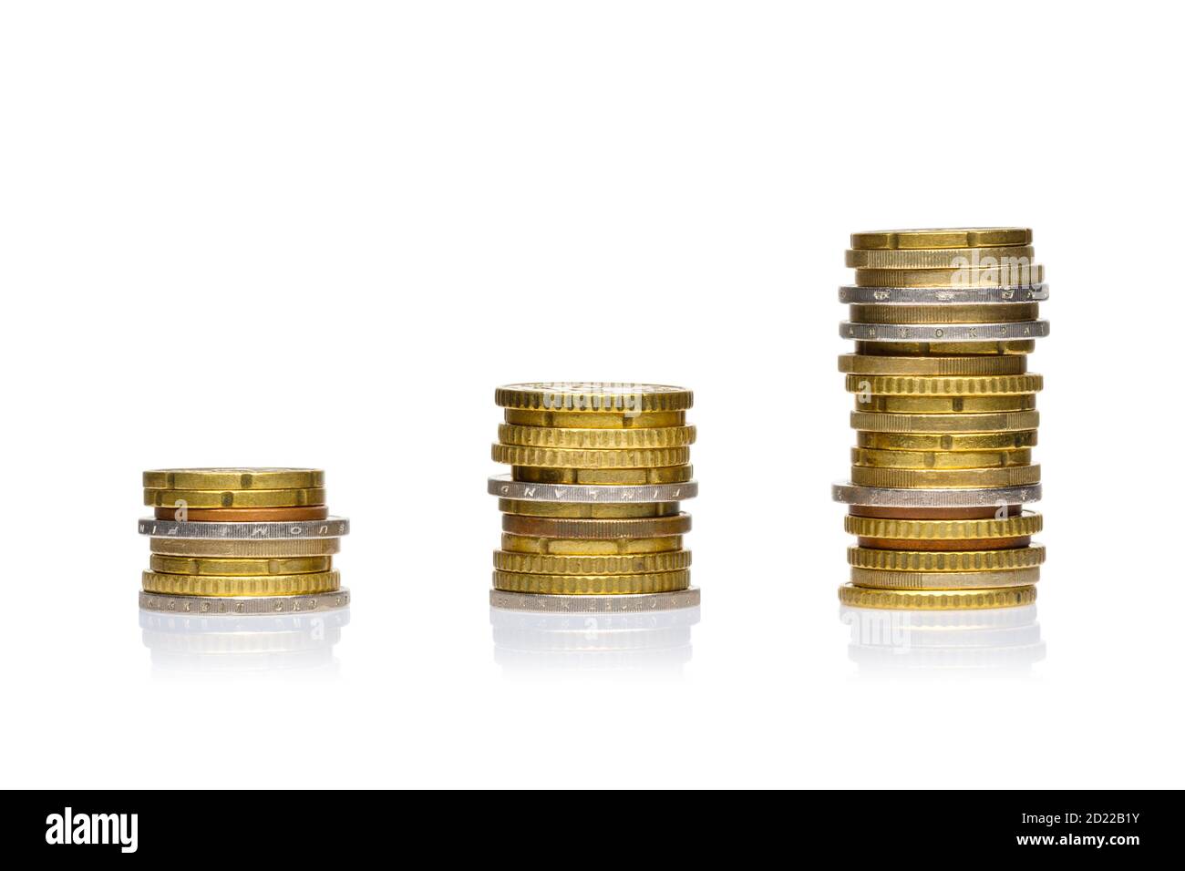 A column of coin stack isolated on a white background Stock Photo - Alamy