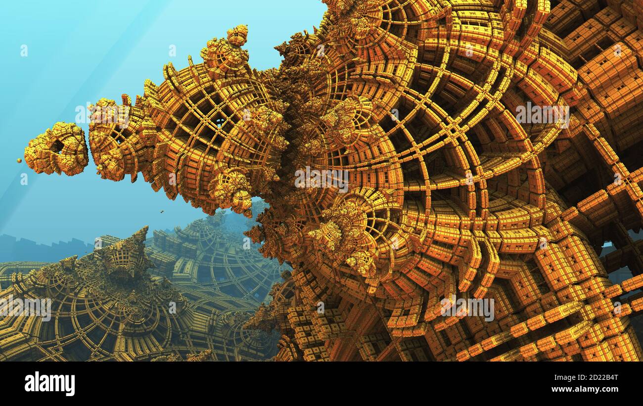 Abstract background, fantastic 3D gold structures, fictional background ...