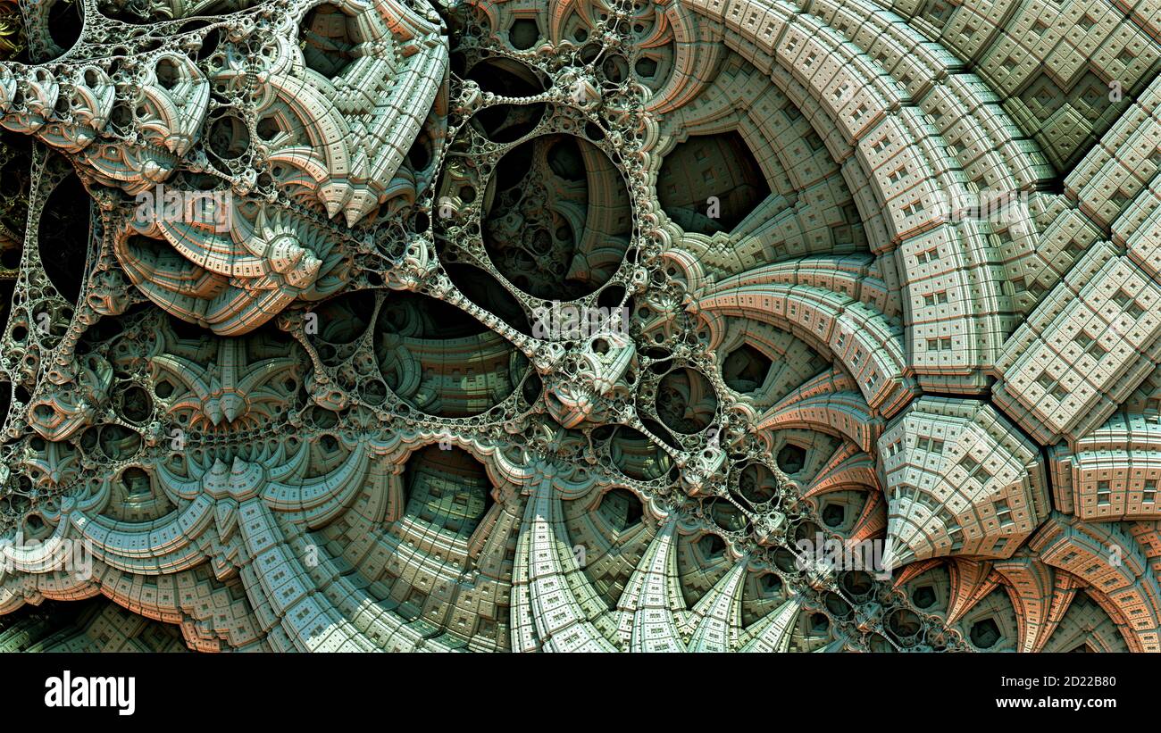 Abstract background, fantastic 3D green structures, fictional sci fi ...