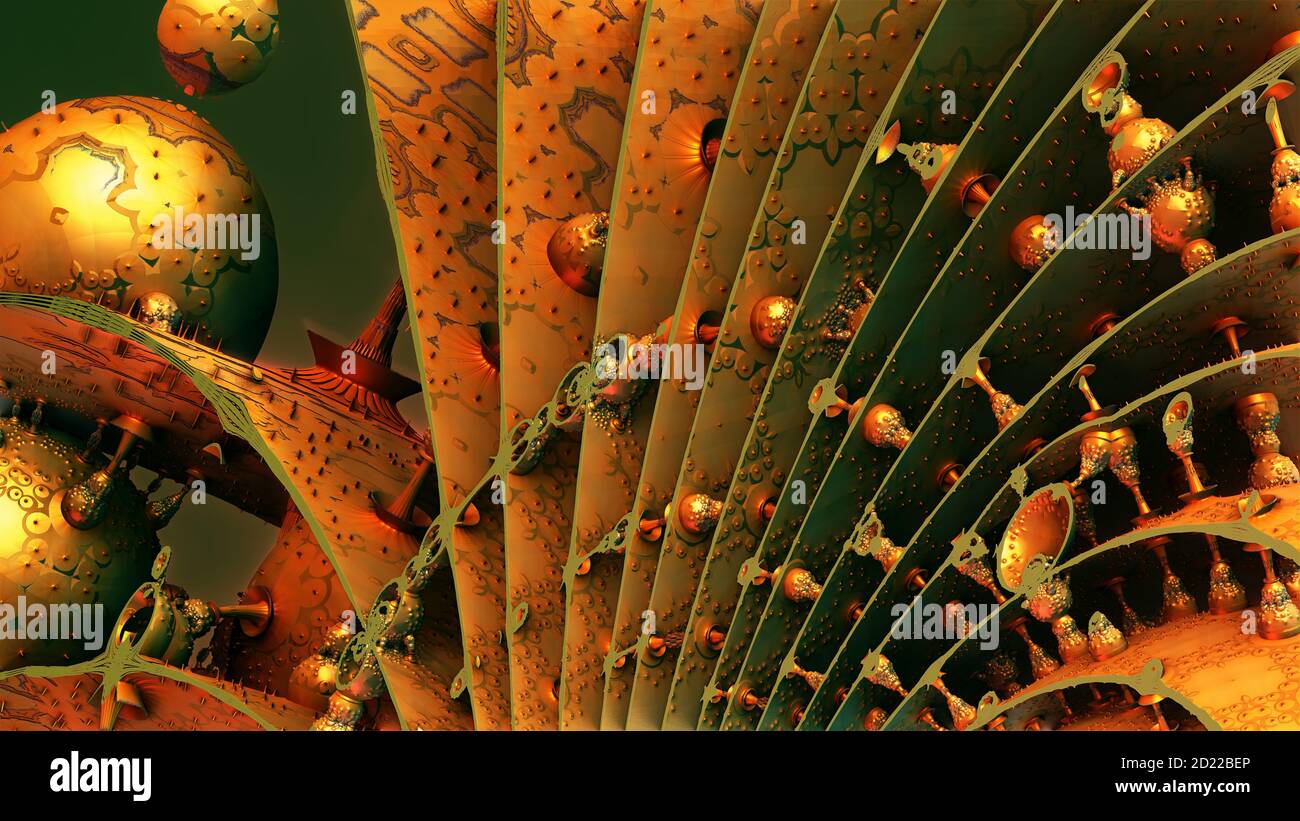 Abstract background 3D, fantastic golden structures and shapes ...