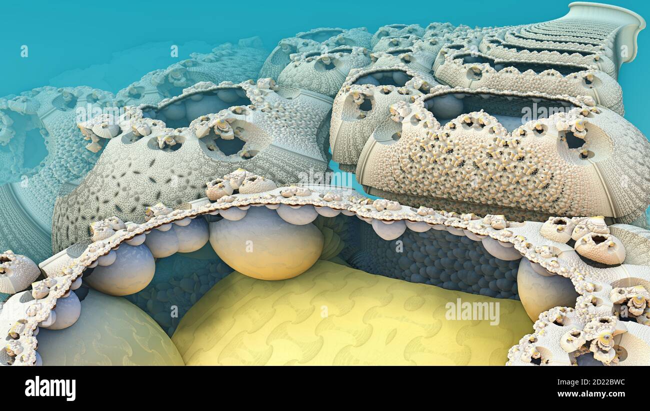 Abstract background 3D, fantastic gold shapes, interesting underwater ...