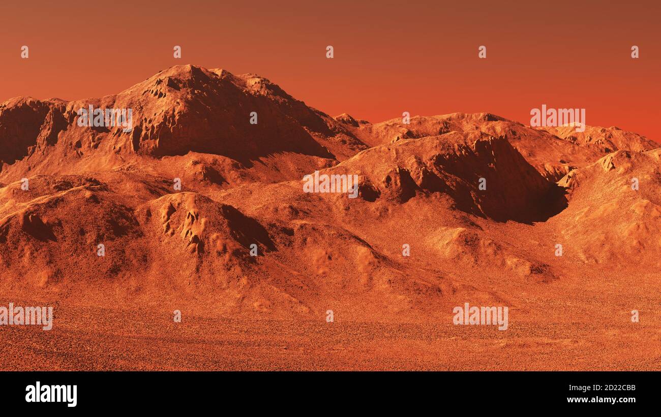 Mars landscape, 3d render of imaginary mars planet terrain, science ...