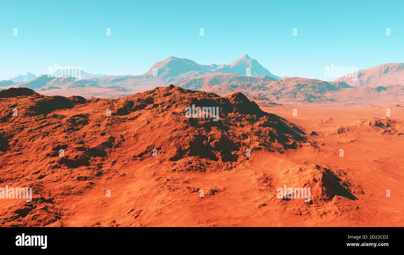 Mars landscape, 3d render of imaginary mars planet terrain, science ...