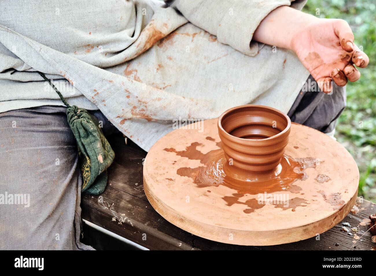 Lifestyle the process of creating pottery. Potter's wheel with the ...