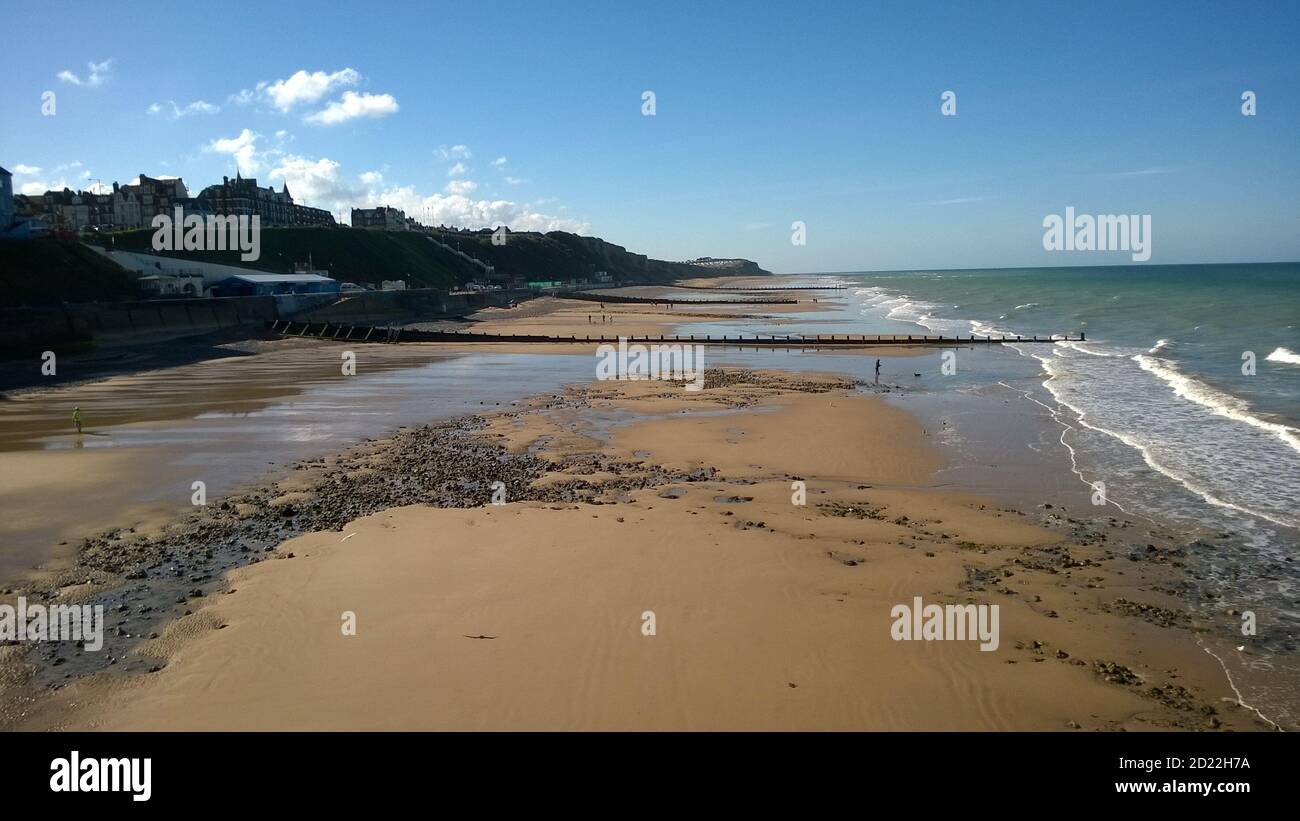 Landscape view from Comer Pier in Norfolk East Anglia of beautiful ...