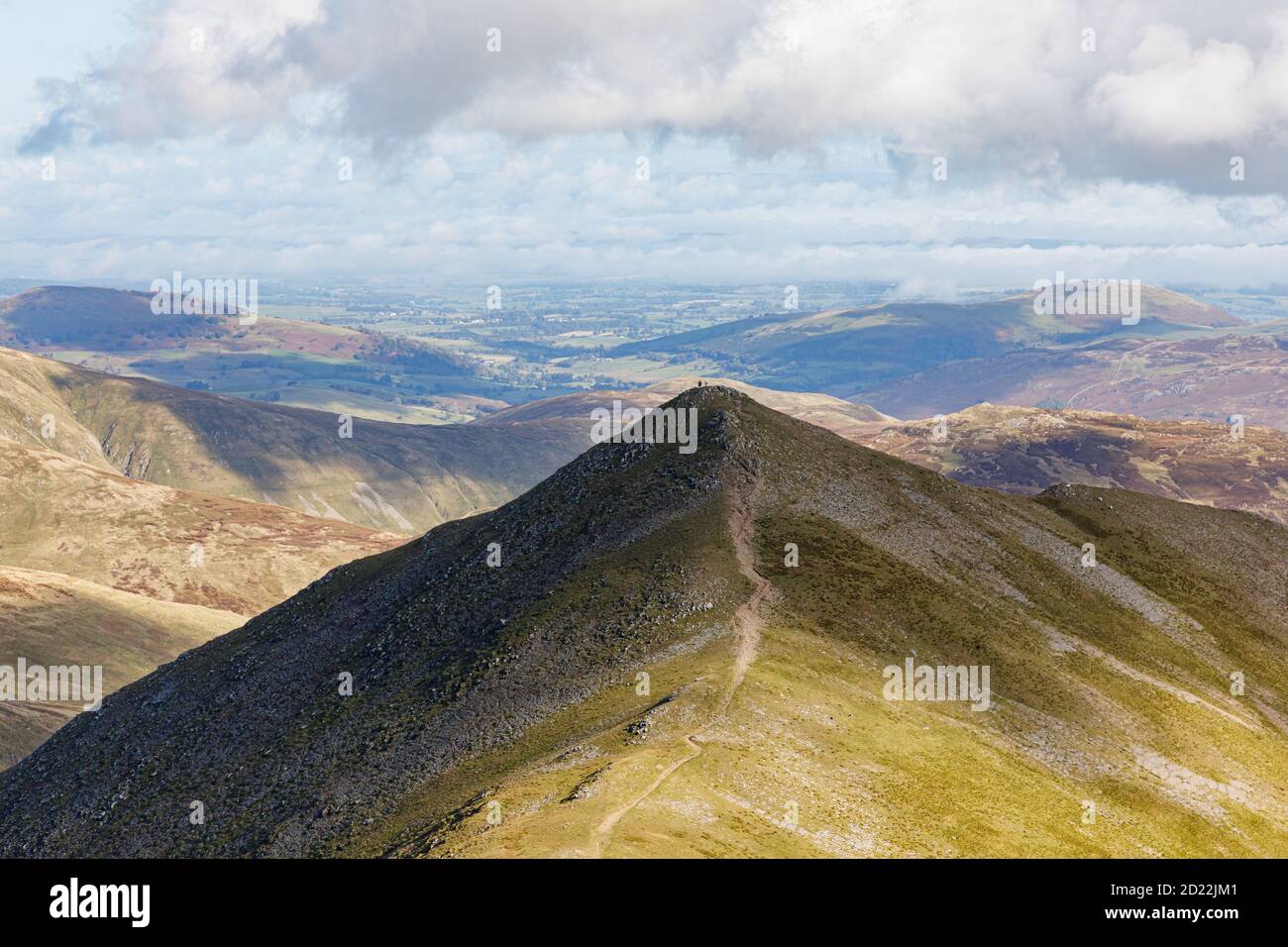 Helvellyn, Cumbria, UK - 29/09/20: On the summit of Catstycam, at the ...