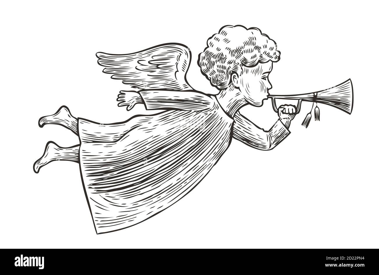Angel sketch. Hand drawn symbol vintage vector illustration Stock ...