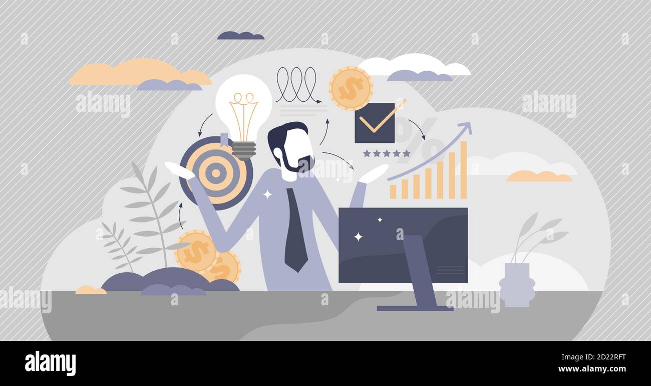 Confused product manager as unprofessional employee work tiny person ...