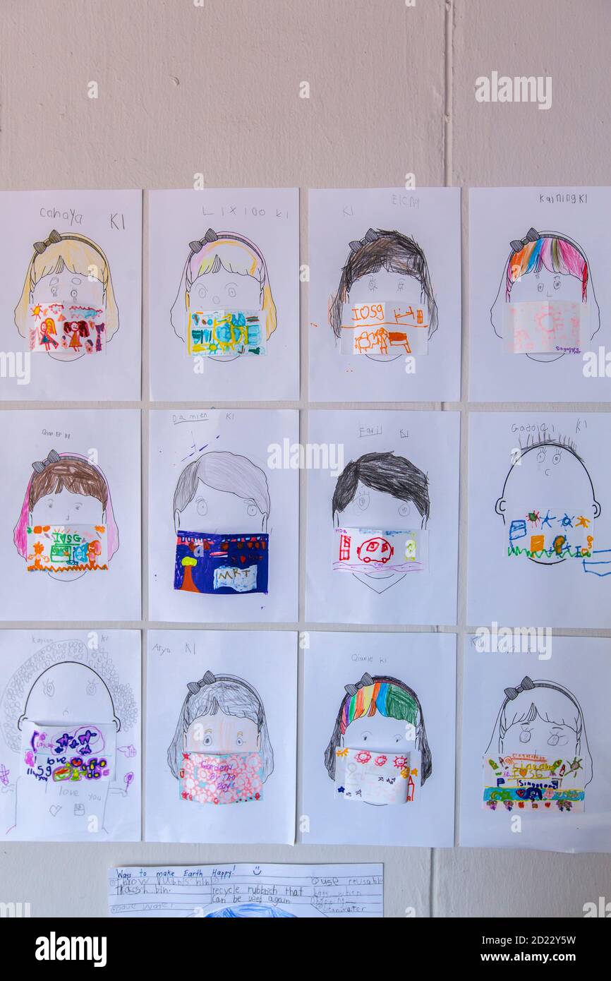 Drawing of portraits by young kids about the importance of wearing a ...