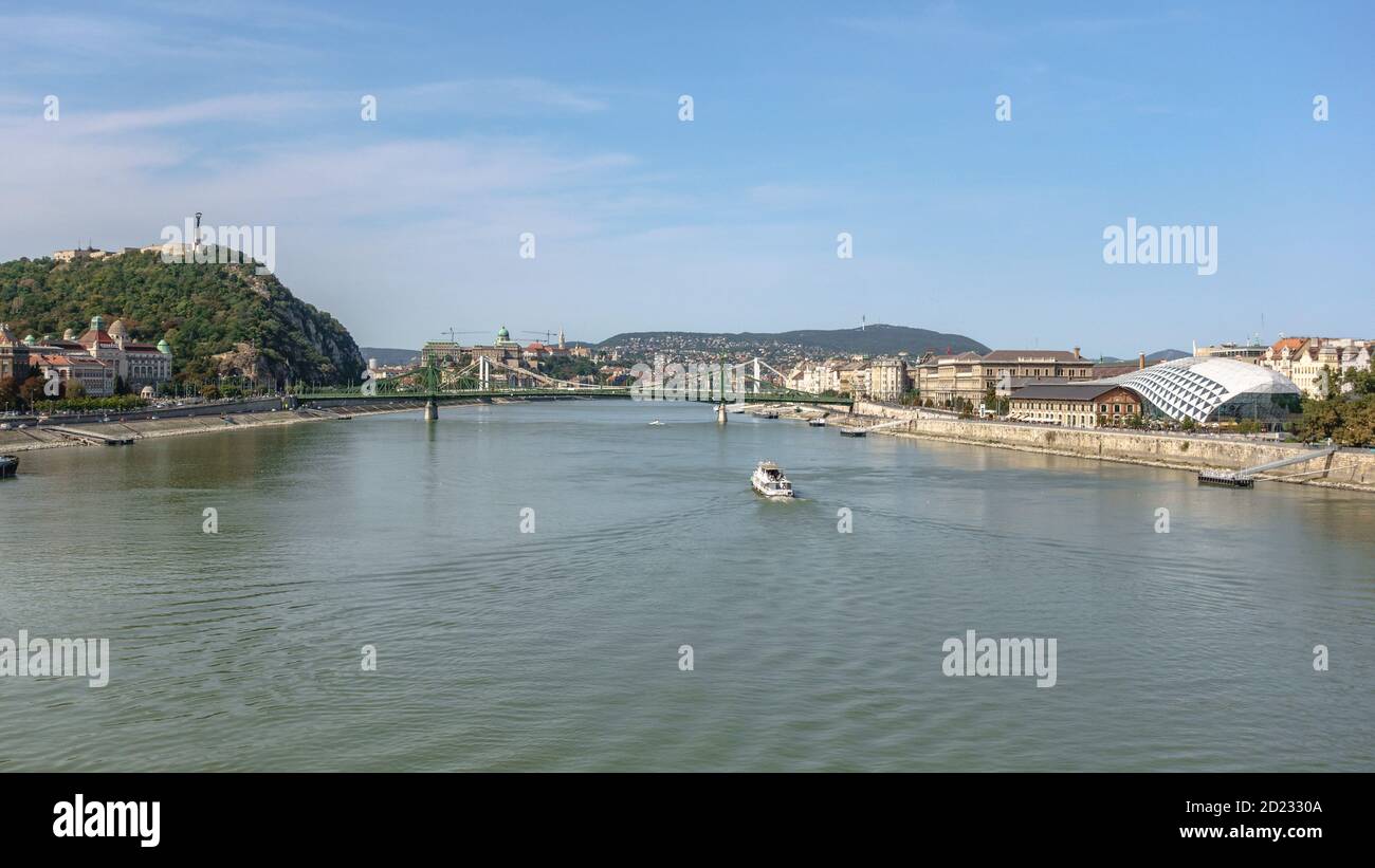 A panoramic view of Budapest looking north from the Petofi Bridge in ...
