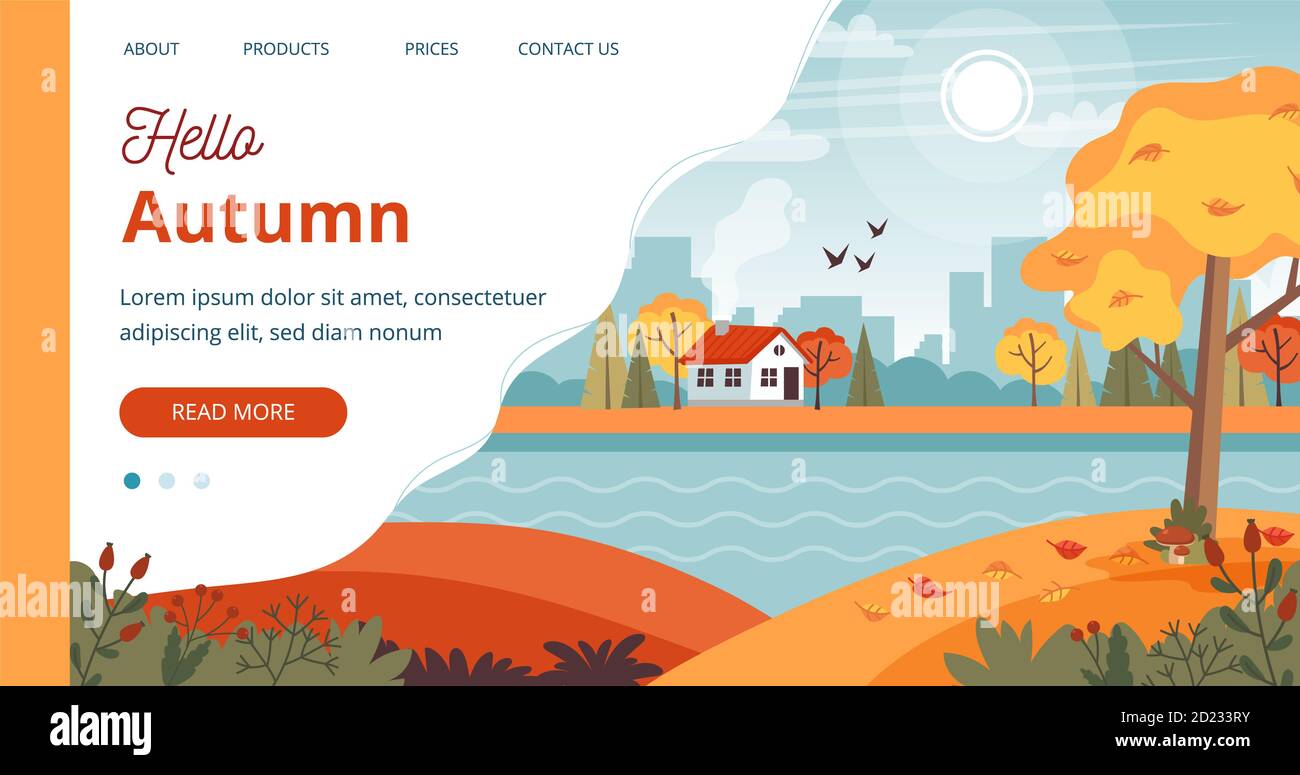 Hello Autumn template, landscape with cute house and lettering ...