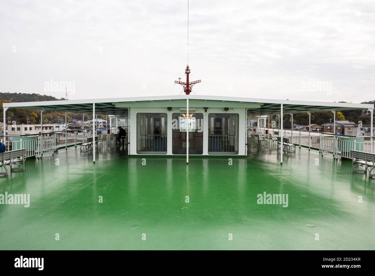 View across the deck on a ferry travelling from Naoshima, Japan Stock ...