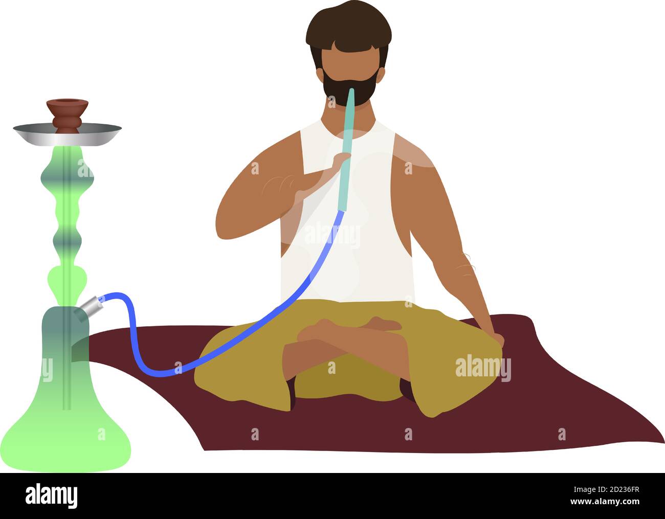 Arabic man sitting and smoking hookah flat color vector faceless ...