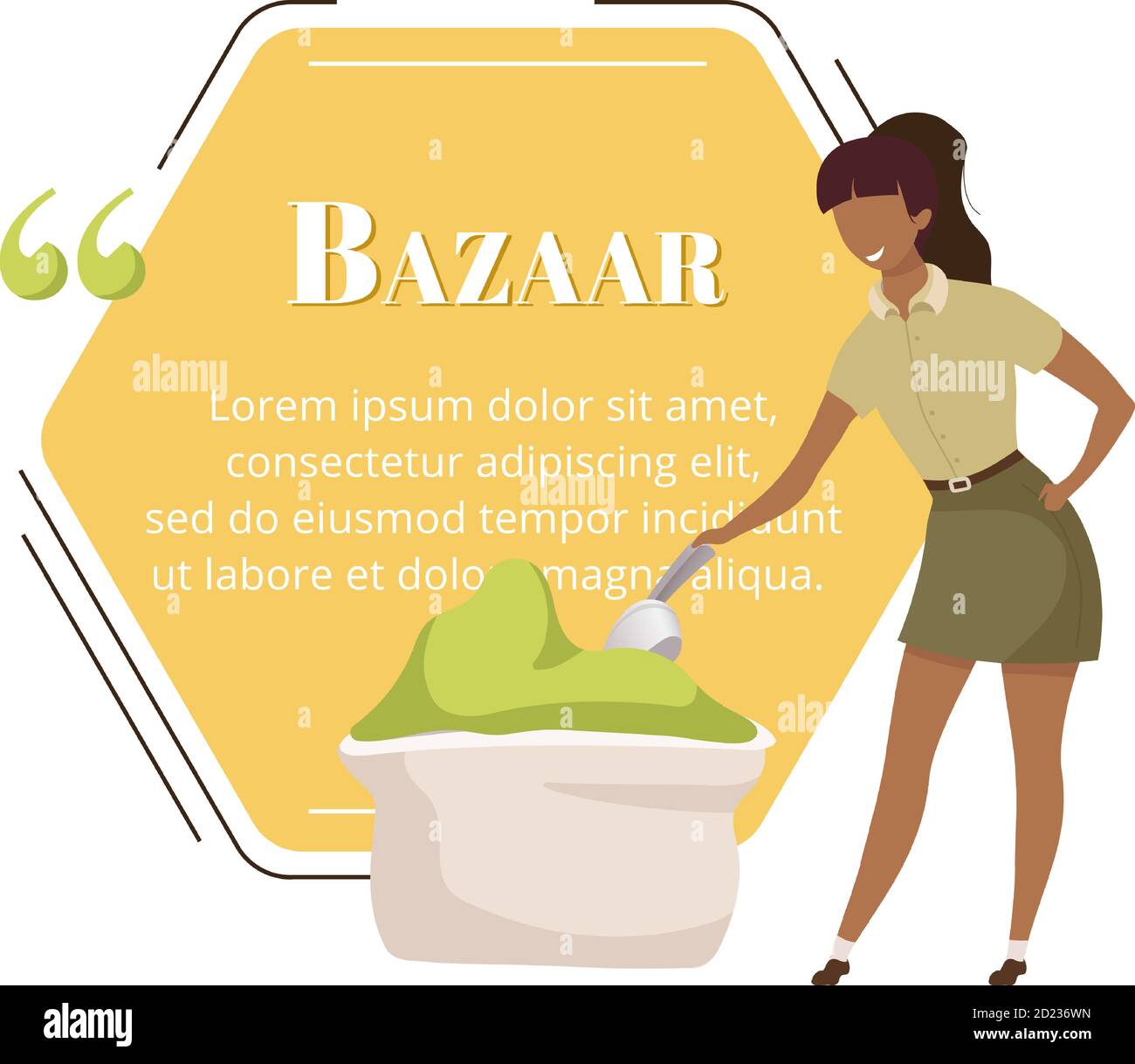 Indian bazaar buyer flat color vector character quote. Exotic spices ...