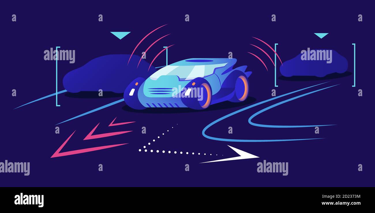 Driverless car flat color vector illustration. Autonomous transport ...