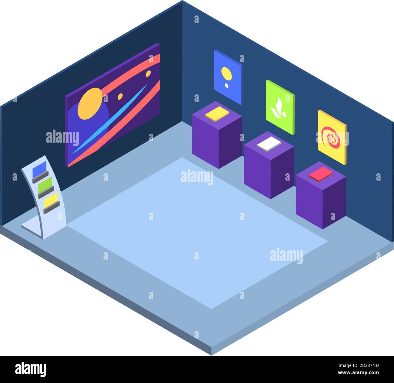 Modern art gallery isometric vector illustration. Artistic exhibition ...