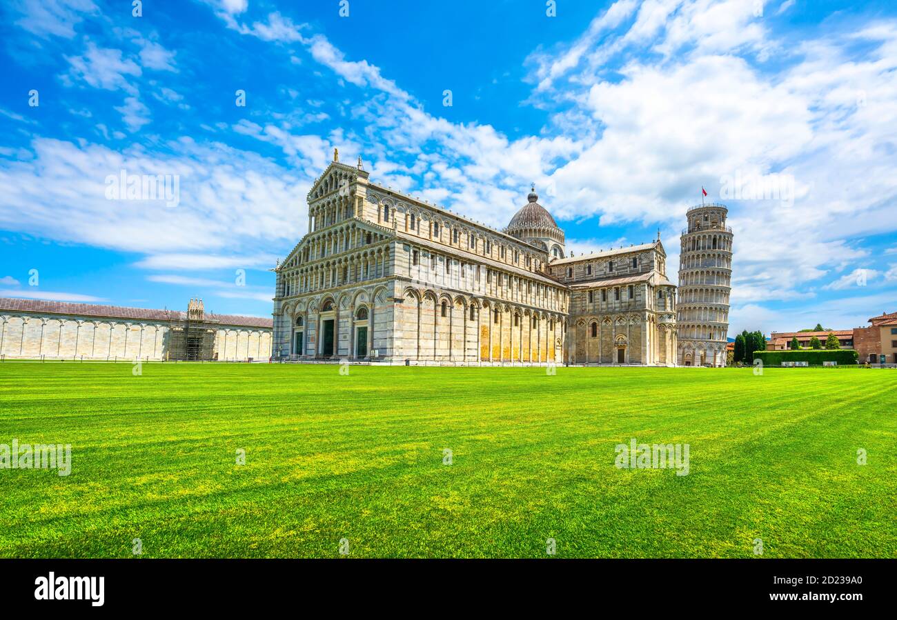 Pisa, Miracle Square view. Cathedral Duomo and Leaning Tower of Pisa ...
