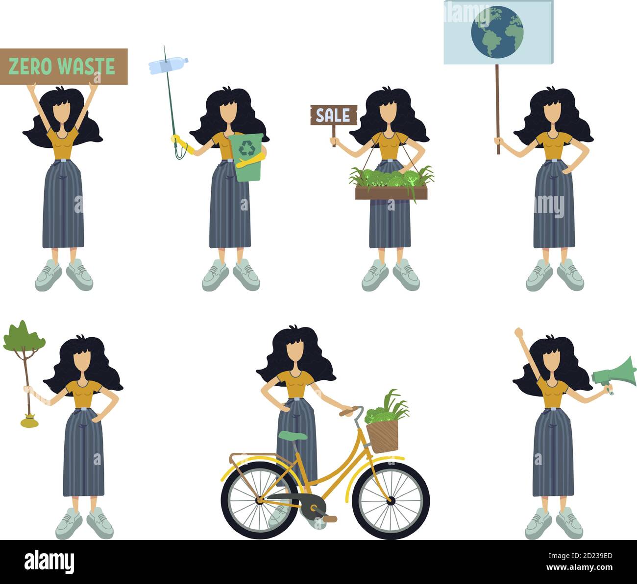 Zero waste flat cartoon vector illustrations kit. Environment ...