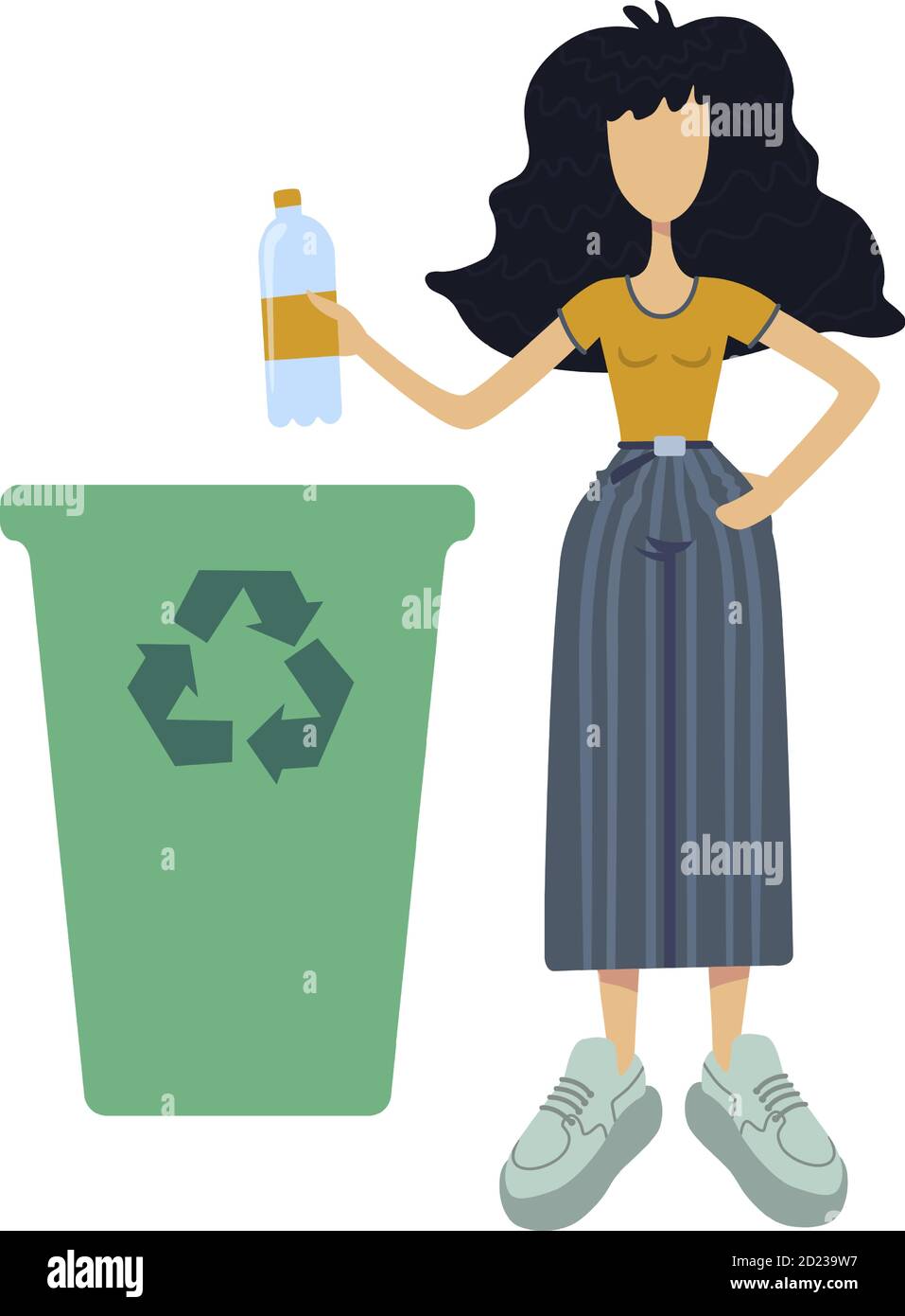 Zero waste flat cartoon vector illustration. Woman throws plastic ...