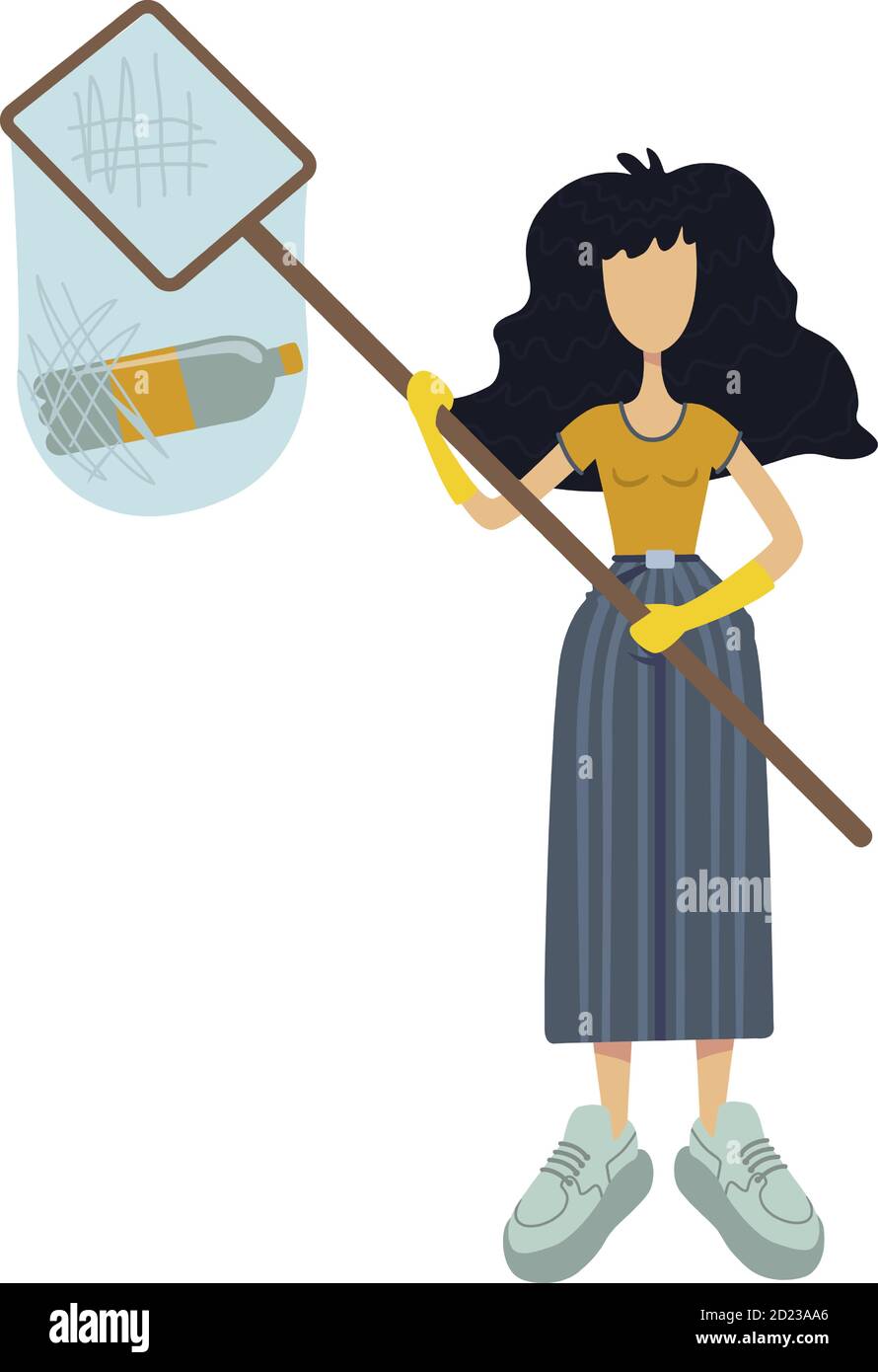 Zero waste flat cartoon vector illustration. Standing woman. Volunteer ...