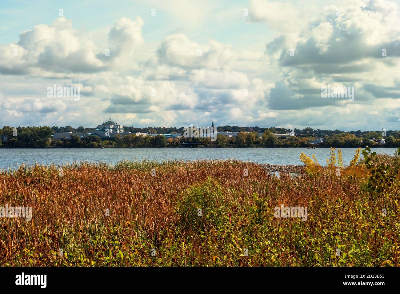 View from the Onondaga Lake West Trail in Geddes, New York with Destiny ...