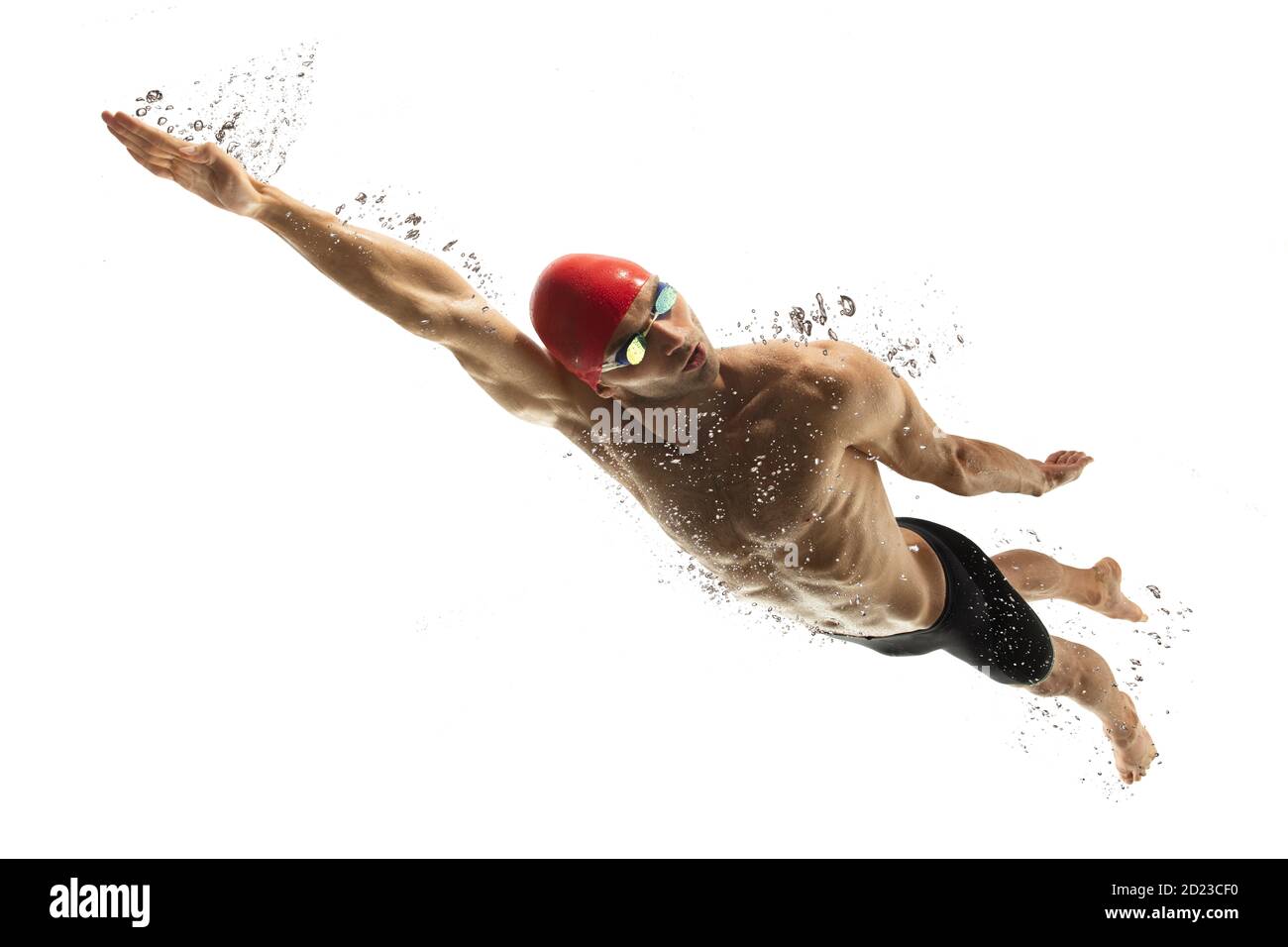 Energy. Caucasian professional sportsman, swimmer training isolated on ...