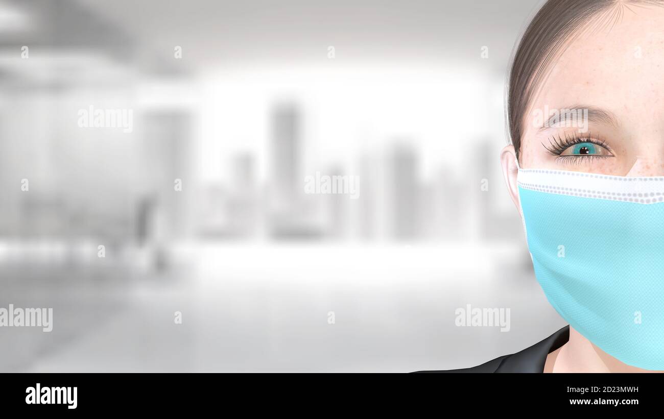 Businesswoman wearing surgical mask at work. Office background. Free ...