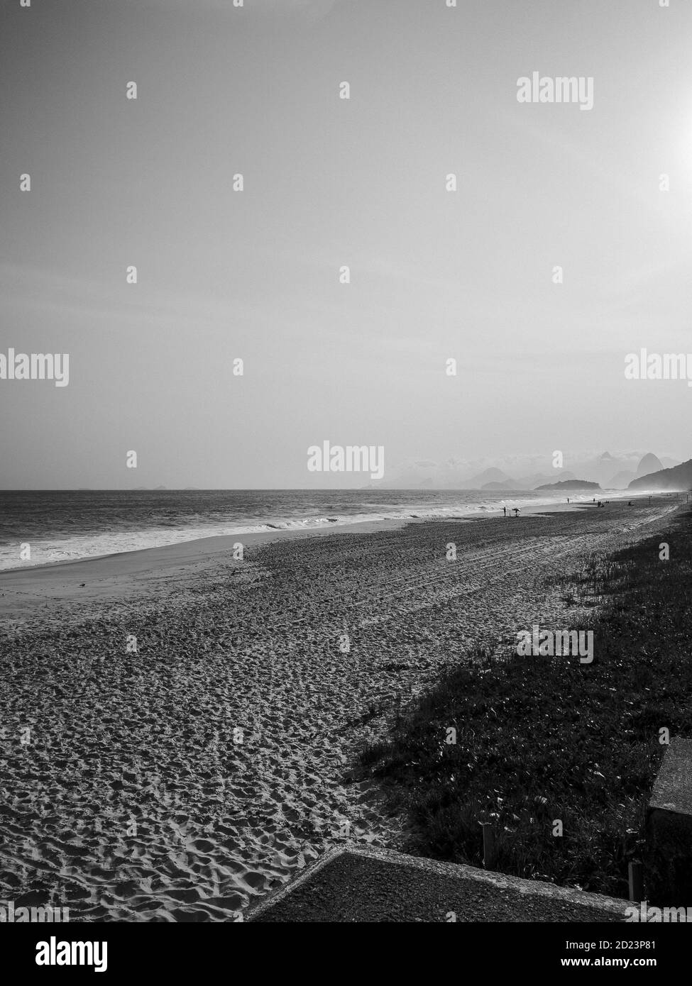 Vertical grayscale shot of a beach in Rio de Janeiro Stock Photo - Alamy