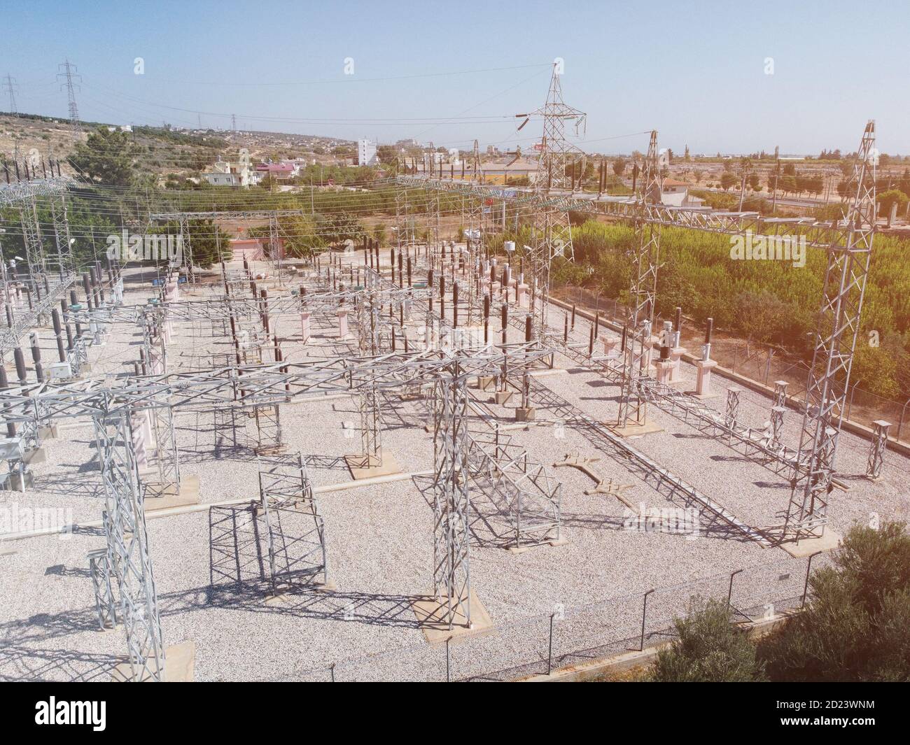 Transformer electrical power plant aerial view Stock Photo - Alamy