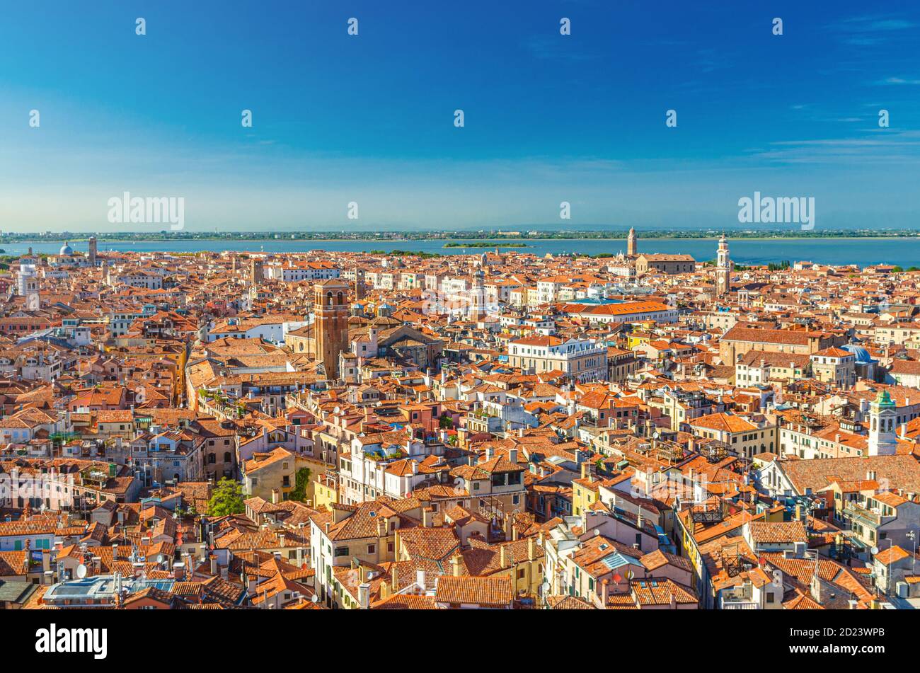 Aerial panoramic view of Venice city old historical centre, buildings ...