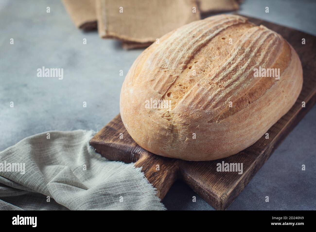 Freshly baked bread from leaven, with copy space. Organic Bread Stock ...