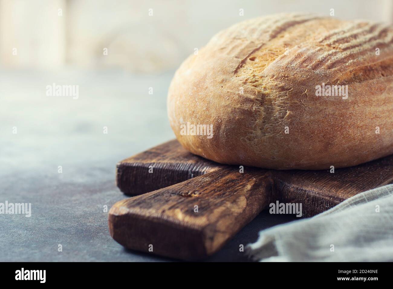Freshly baked bread from leaven, with copy space. Organic Bread Stock ...