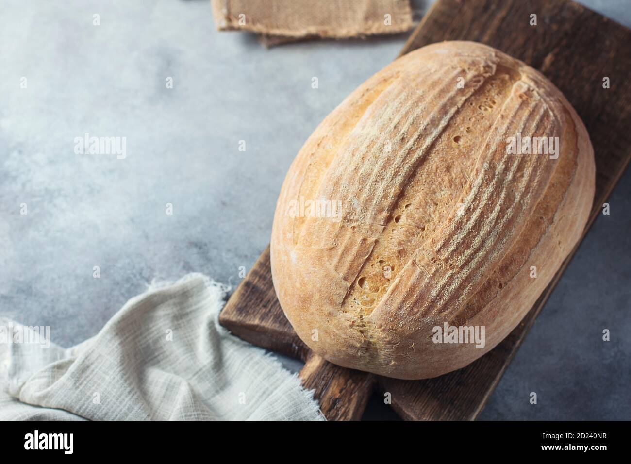 Freshly baked bread from leaven, with copy space. Organic Bread Stock ...