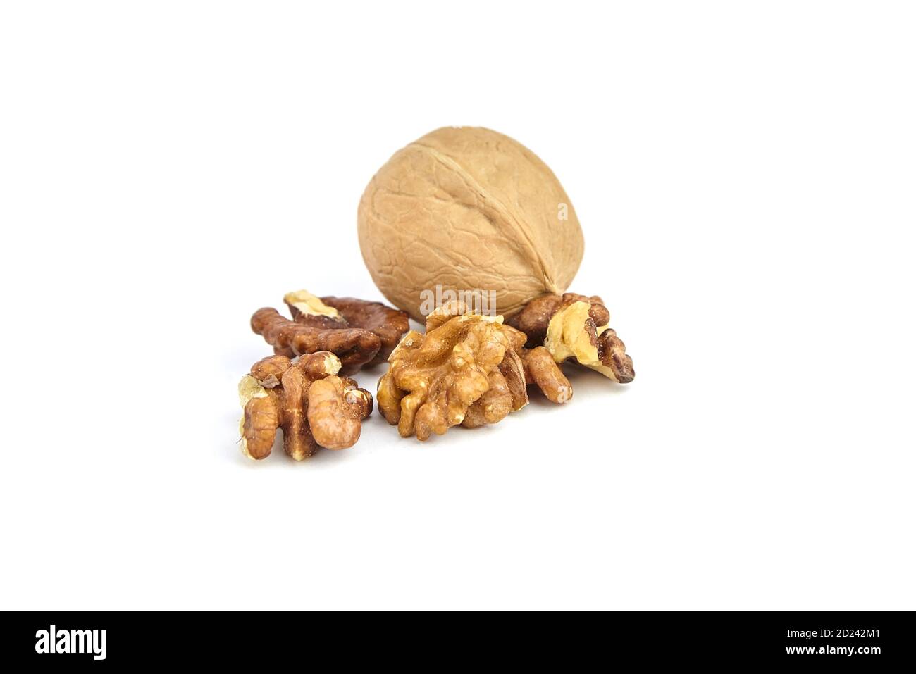 Walnut fruits, whole and kernels isolated on white background Stock ...