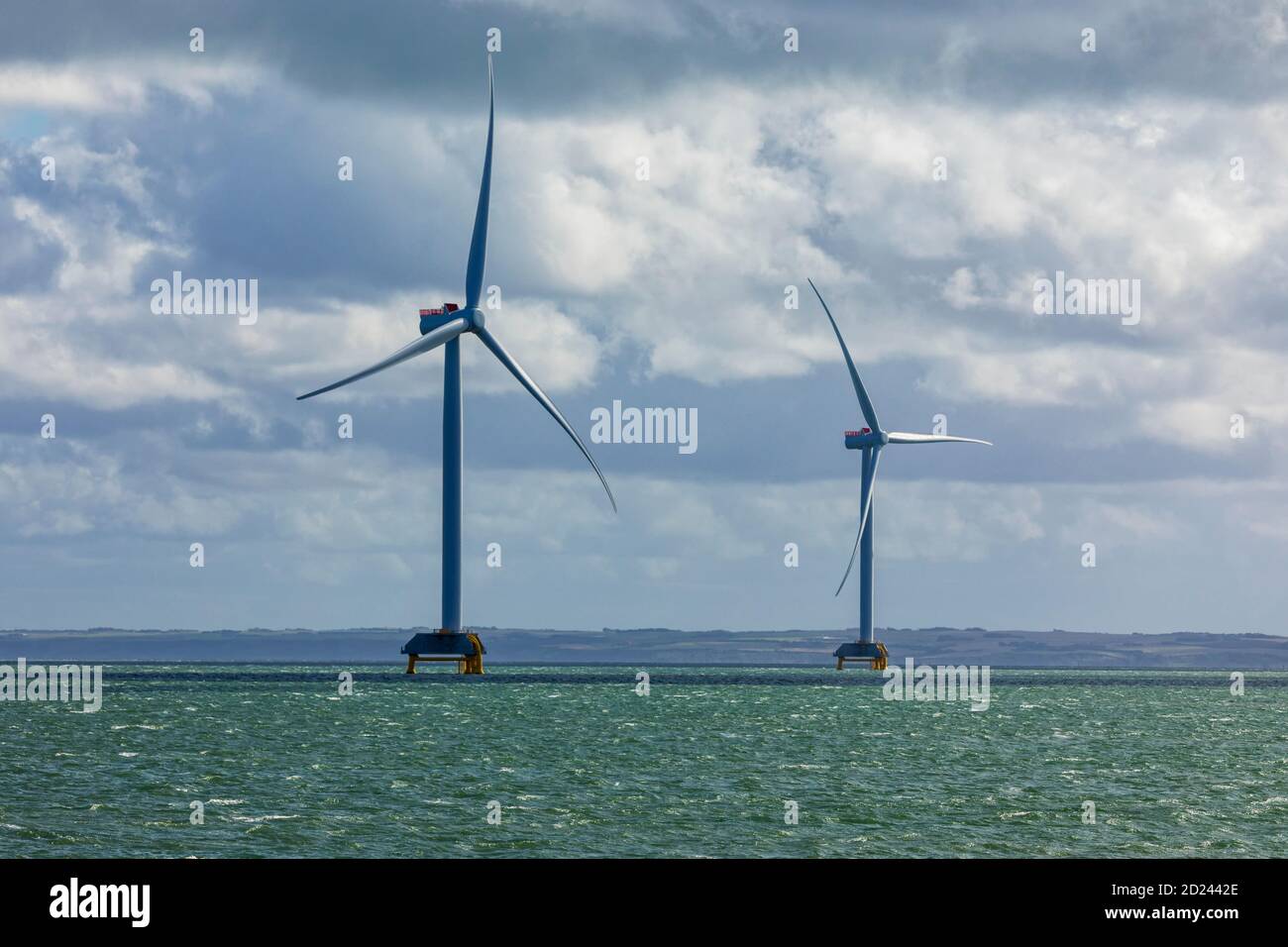 Two large wind turbines in the Limfjord inlet near Thyborøn Stock Photo ...