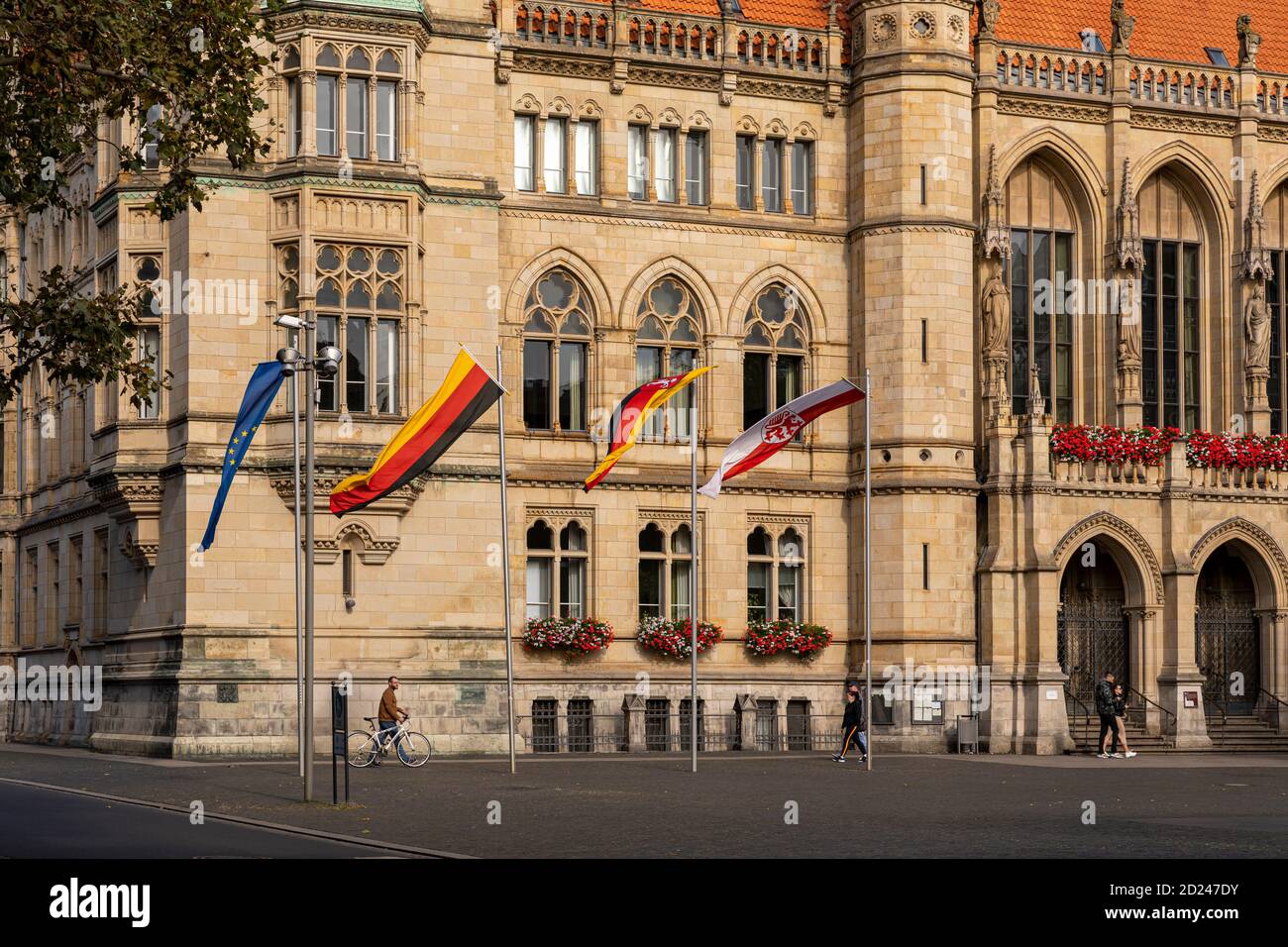 German and Lower Saxonian flags hoisted in front of Braunschweig town ...