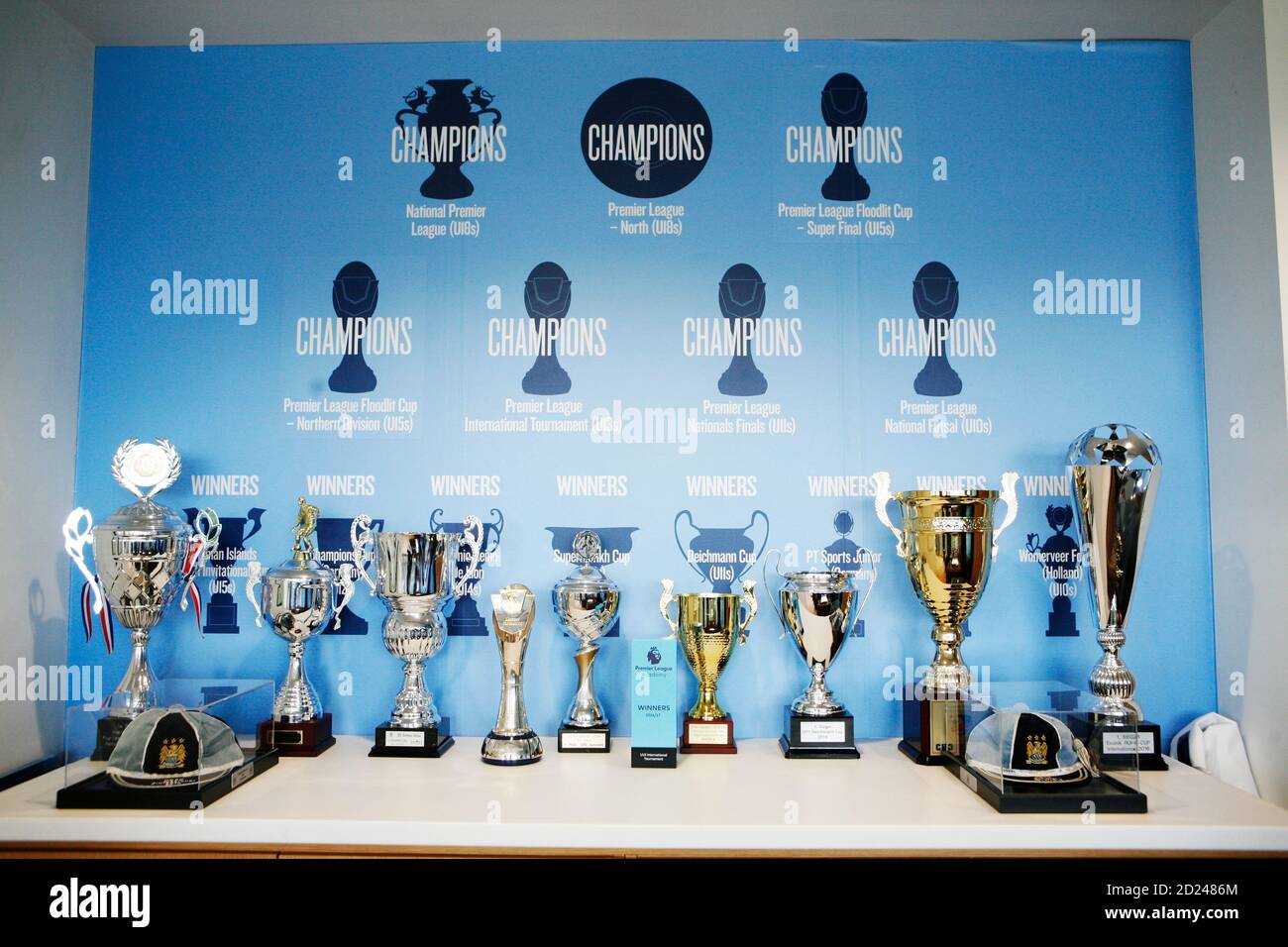 MCFC Academy Trophies in Academy Director Mark Allen office Stock Photo ...