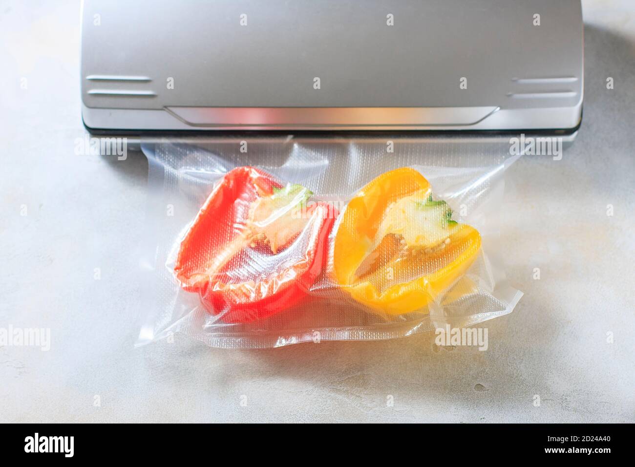 Vegetables in sealed vacuum packing bags. Su-video cooking Stock Photo ...