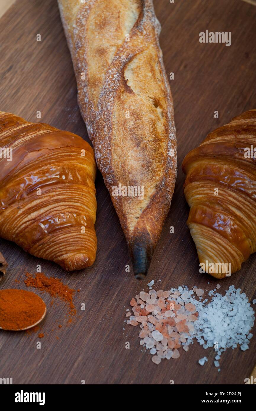 French fresh croissants and artisan baguette tradition Stock Photo - Alamy