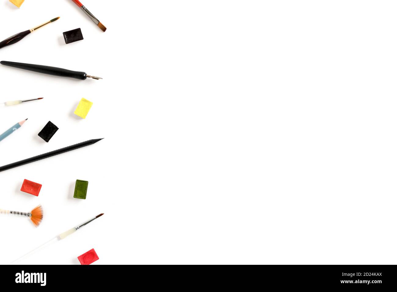 Border frame made of paint brushes and watercolor Stock Photo - Alamy