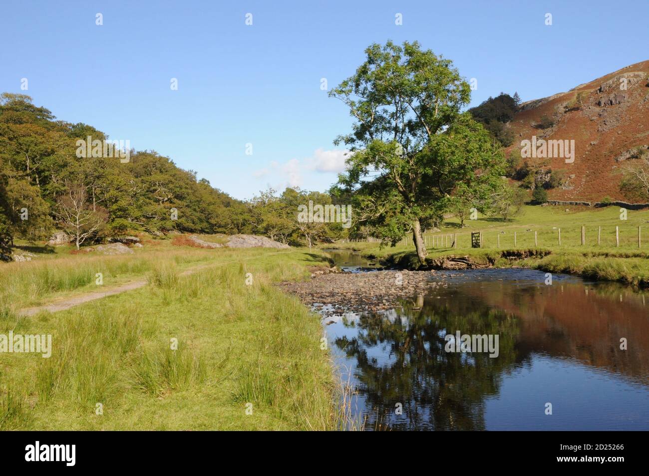 Early autumn at Watendlath Beck in the English Lake District. The track ...