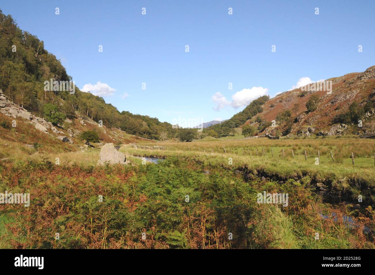 Early autumn at Watendlath Beck in the English Lake District. The track ...