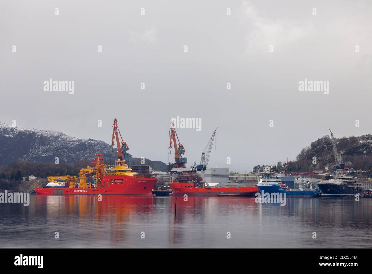ULSTEINVIK, NORWAY - 2016 APRIL 07. Big activity at Kleven Yard with ...