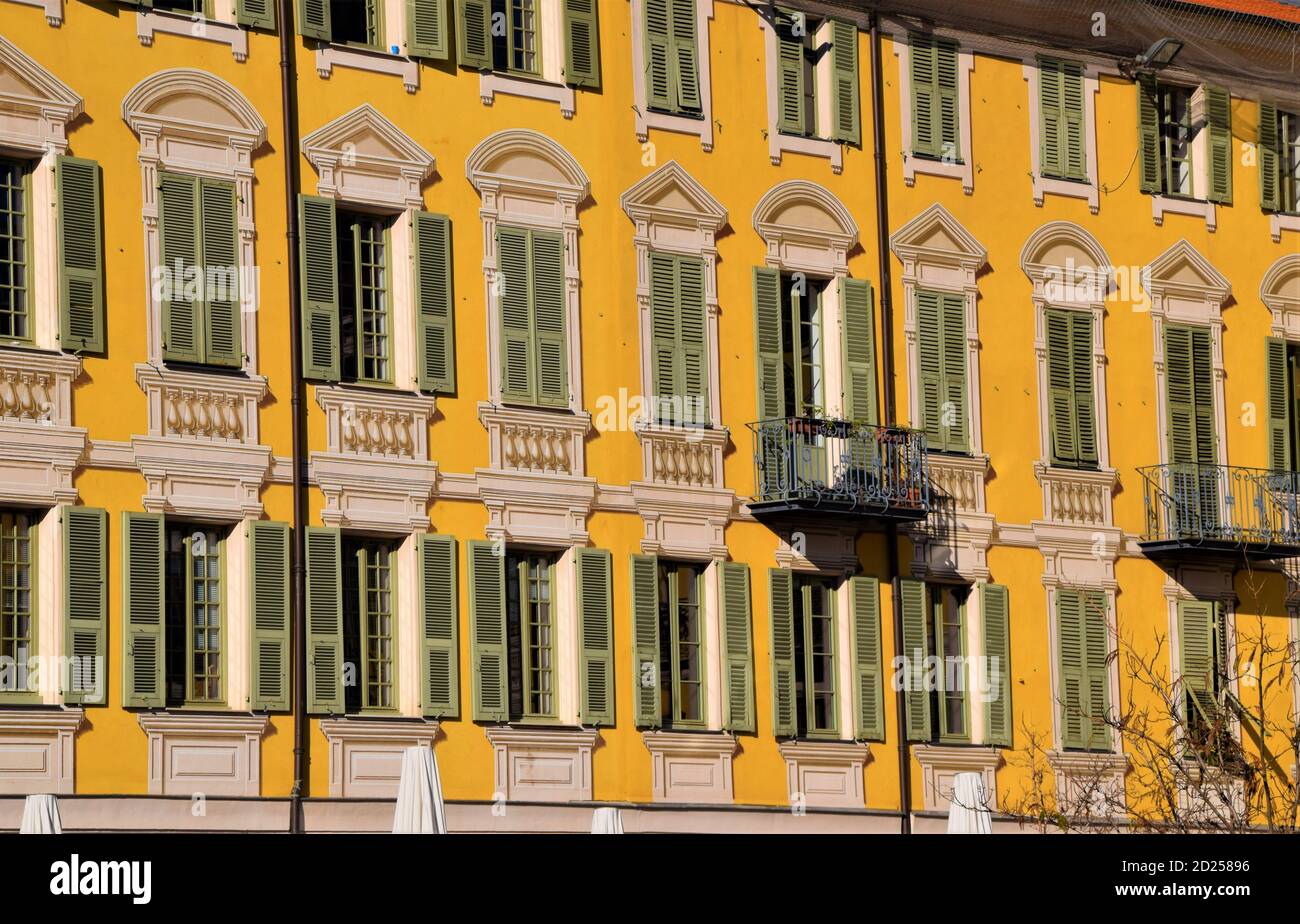 Traditional yellow building detail, Place Garibaldi, Nice, South of ...