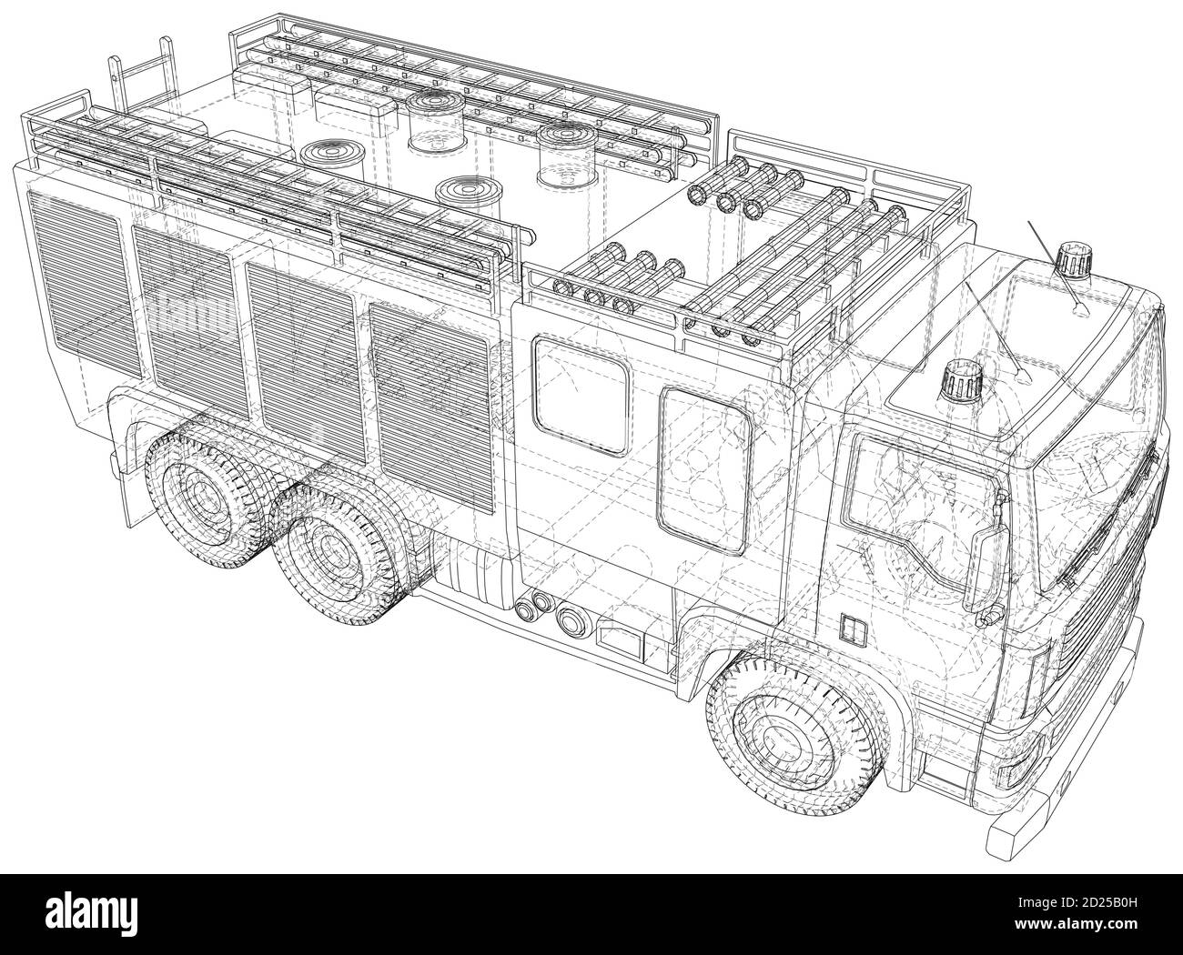 Fire Engine vector. Fire truck Wire-frame line isolated. Vector ...