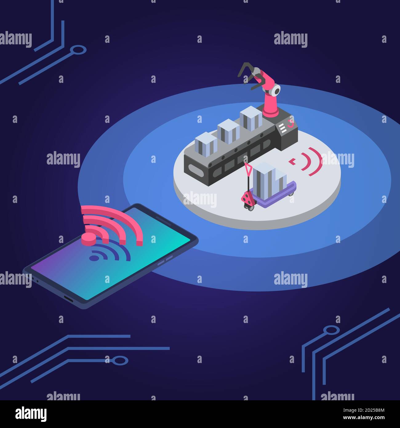 Mechanical robot arm remote control isometric color vector illustration ...