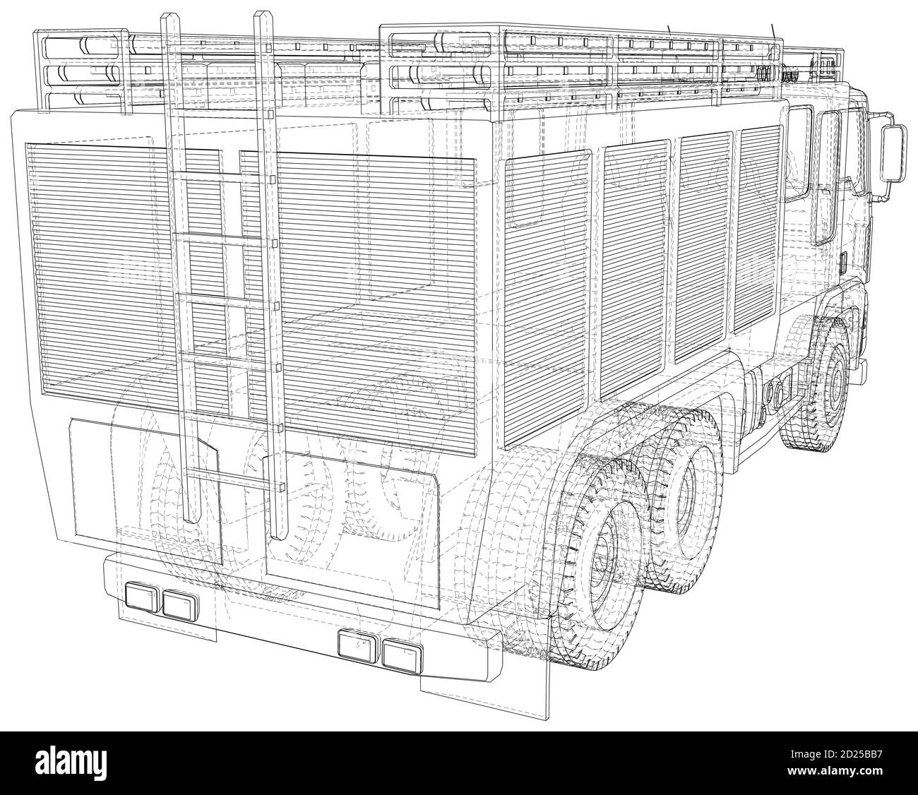 Fire Engine vector. Fire truck Wire-frame line isolated. Vector ...