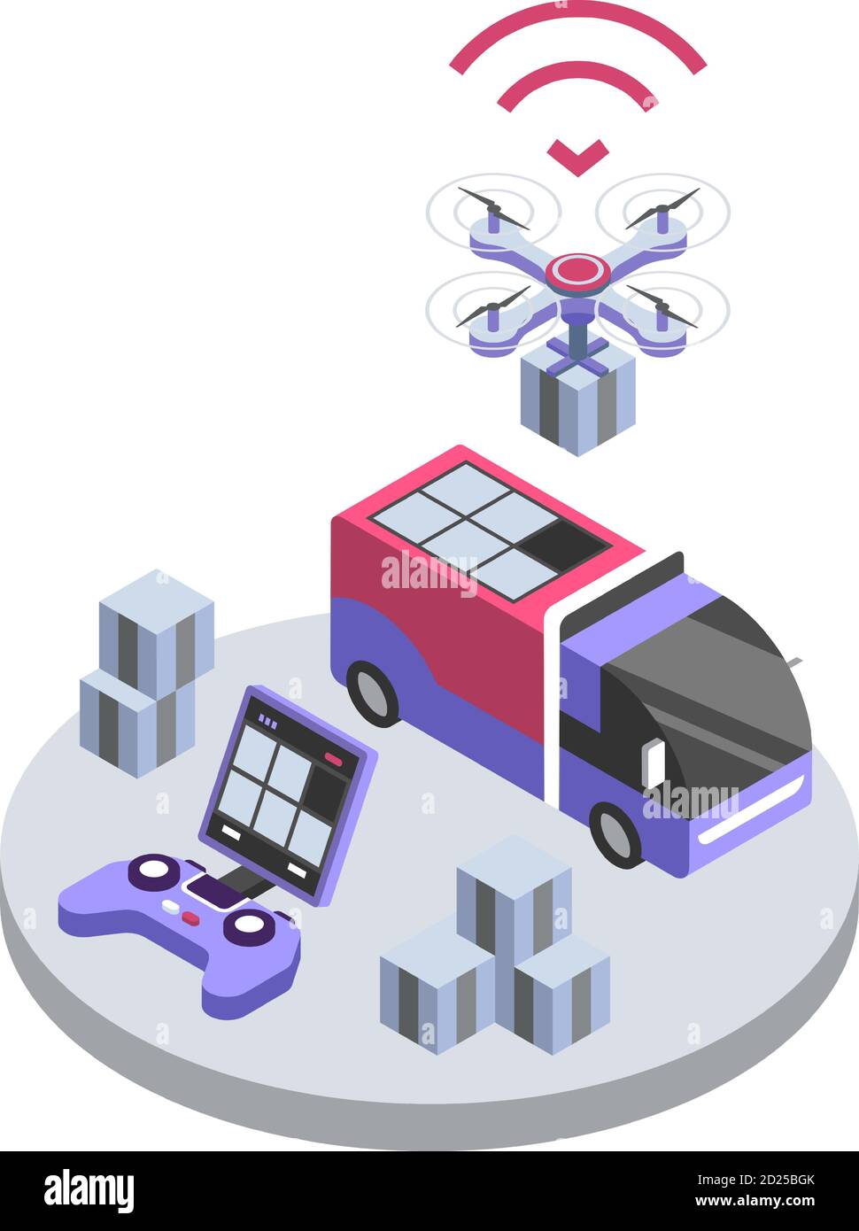 Delivery drone remote control isometric color vector illustration. UAV ...